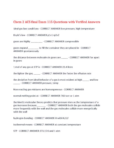 Chem 2 Acs Final Exam 115 Questions With Verified Answers Chem 2 Acs