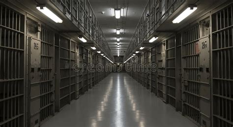 Jail Cell Blocks A Perspective View Of Corridor With Barred Prison