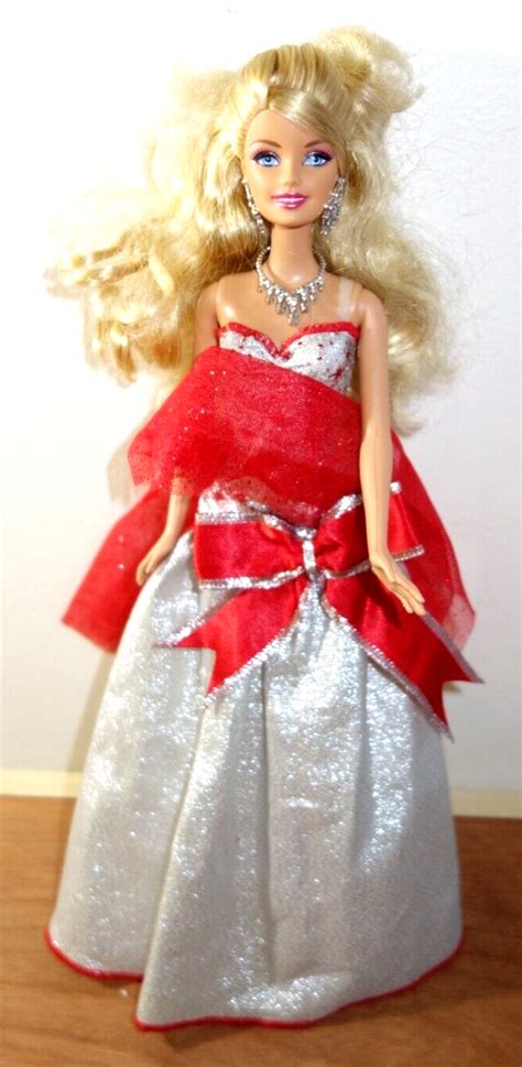 Barbie Holiday Sparkle Christmas Doll Red Silver Dress Blonde Mattel Ebay