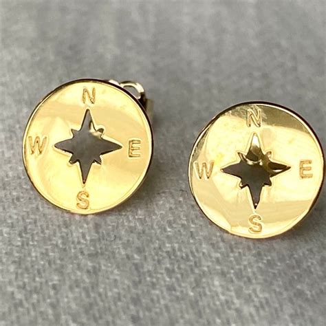 Solid Gold Compass Earrings Etsy