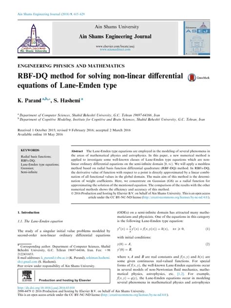 Rbf Dq Method For Lane Emden Equations Pdf Ordinary Differential