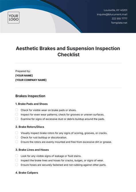 Free Aesthetic Brakes And Suspension Inspection Checklist Template To Edit Online