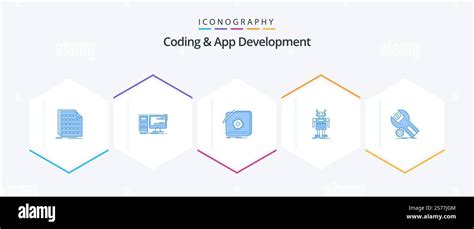 Coding And App Development 25 Blue Icon Pack Including Artificial Robot Workstation Design