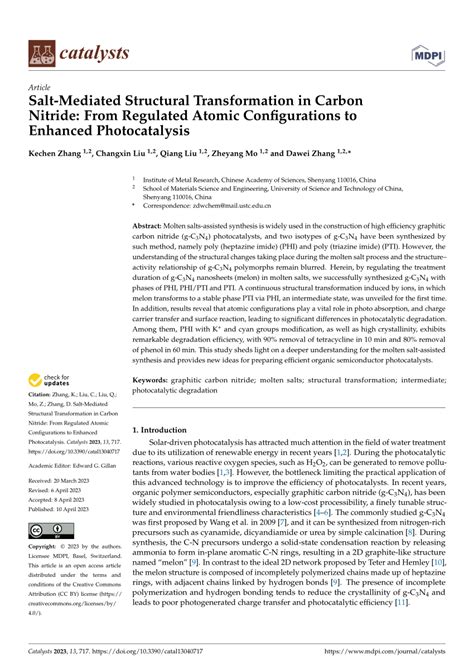 Pdf Salt Mediated Structural Transformation In Carbon Nitride From Regulated Atomic