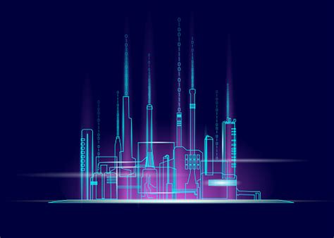Vector Illustration Template With Industrial Facility Buildings And