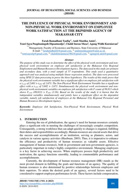 Pdf The Influence Of Physical Work Environment And Non Physical Work