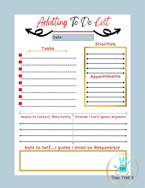 To Do List Printable Adulting To Do List Daily Checklist Planner