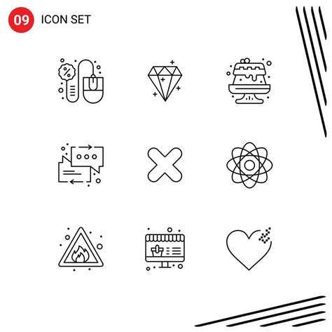 User Interface Pack Of 9 Basic Outlines Of Cancel Arrow Prize Support Chat Editable Vector