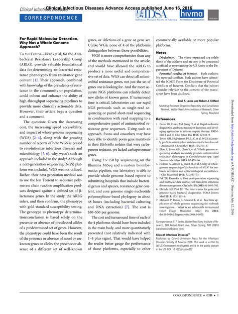 Pdf For Rapid Molecular Detection Why Not A Whole Genome Approach