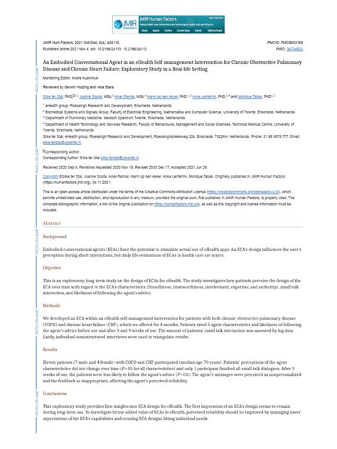 Ter Stal 2021 An Embodied Conversational Agent In An Ehealth Self