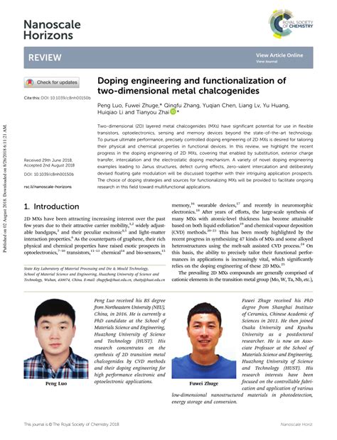 Pdf Doping Engineering And Functionalization Of Two Dimensional Metal Chalcogenides