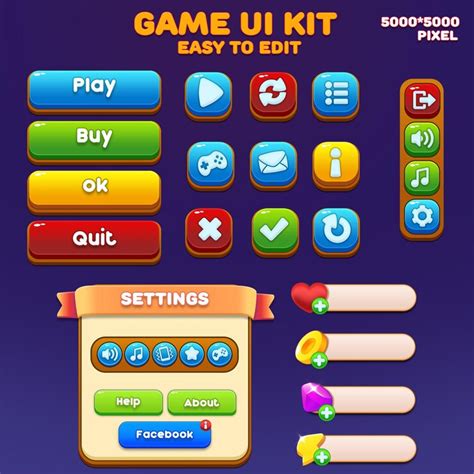 Современный Casual Game Ui Kit Design Game Ui Kit Psd Поп ап игра Ui кнопочный интерфейс Psd