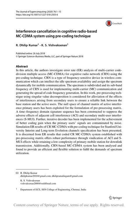 Interference Cancellation In Cognitive Radio Based Mc Cdma System Using