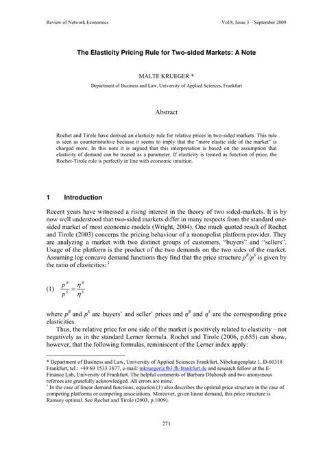 Pdf The Elasticity Pricing Rule For Two Sided Markets A Note
