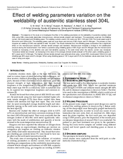Pdf Effect Of Welding Parameters Variation On The Weldability Of Austenitic Stainless Steel 304l