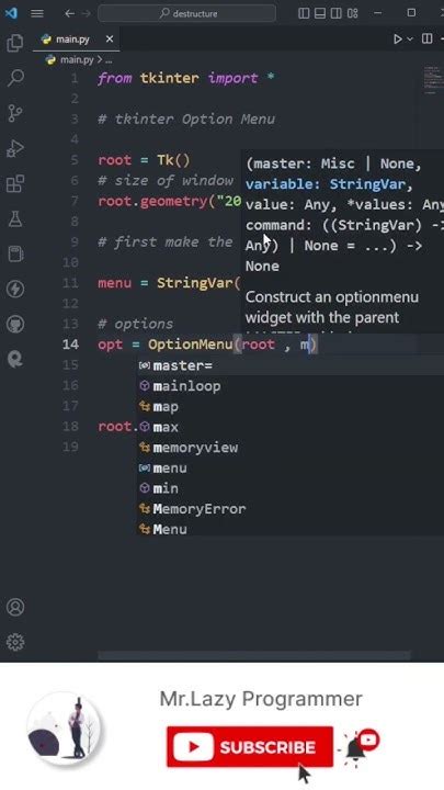 Options Menu In Tkinter Python Python Mrlazyprogrammer Mr