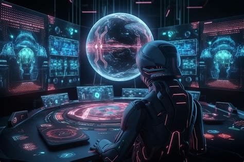 Premium Ai Image 3d Rendering Robot With Hud Graphic