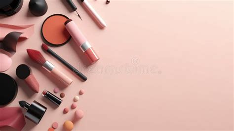 Fashion Woman Make Up Product Brushes Lipstick Nail Polish Layout