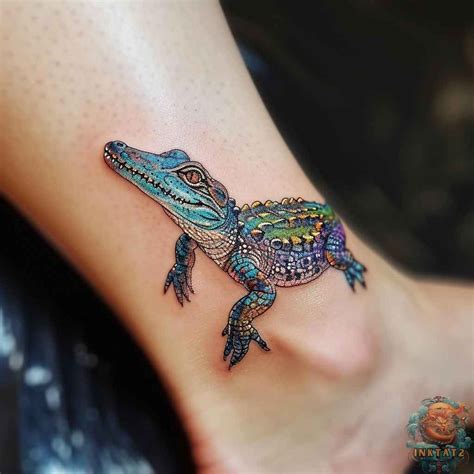 Jewel Toned Crocodile Tattoo On Ankle Alligator Tattoos For Women
