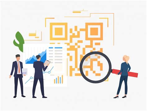 Free Vector Business People Analyzing Financial Data And Big QR Code