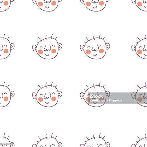 귀여운 아기 얼굴과 간단한 낙서 원활한 패턴 티셔츠 포스터 및 인쇄에 적합합니다 장식 및 디자인을위한 손으로 그린 벡터 일러스트레이션 감정에 대한 스톡 벡터 아트 및 기타