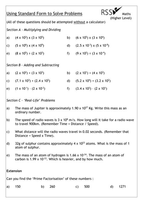 using standard form to solve problems