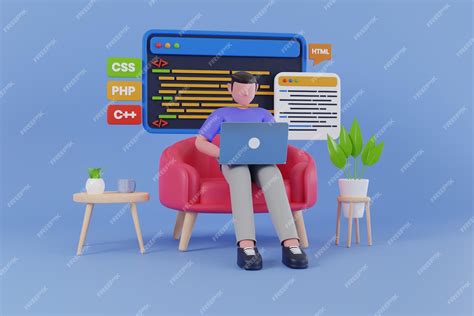 premium psd 3d programmer engineer illustration concept of script coding and programming web site