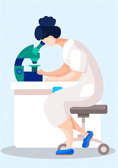 Premium Vector Woman Scientist Is Looking Through A Microscope Chemist Is Working With The