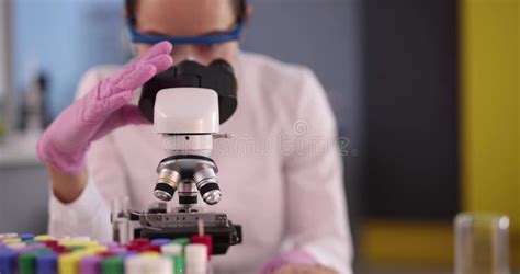 Woman Doctor Looks In Microscope Examining Human Brain Tissue Stock Video Video Of Health