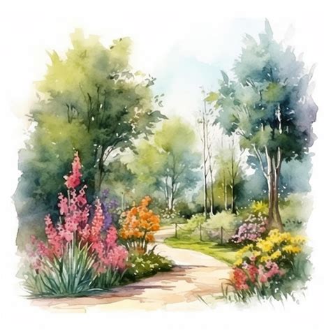 Premium Photo Watercolor Painting Of A Flower Garden