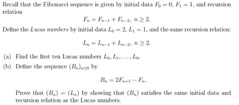 Solved Recall That The Fibonacci Sequence Is Given By