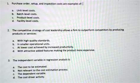 solved 1 purchase order setup and inspection costs are examples of