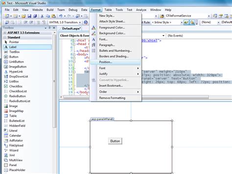 Absolute And Relative Positioning In Visual Web Developer 2008 Designer
