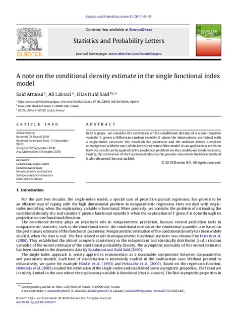 Pdf A Note On The Conditional Density Estimate In The Single