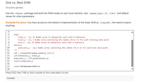 Solved One Vs Rest Svm 55 Points Graded Use Solutioninn