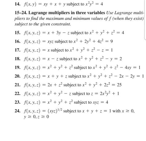 Solved 14 F X Y Xy X Y Subject To X2y2 4 15 24