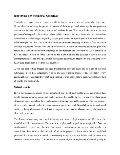 Identifying Environmental Objectives Identifying Environmental