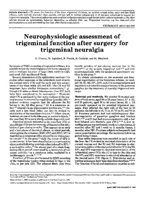 Pdf Neurophysiologic Assessment Of Trigeminal Function After Surgery