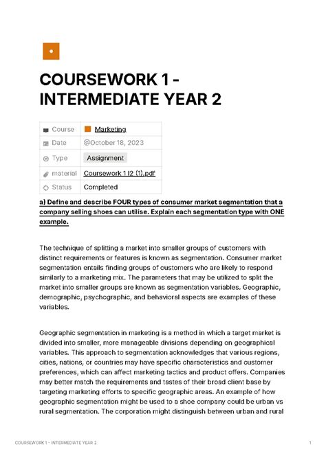 Coursework 1 Intermediate Year 2 Coursework 1 Intermediate Year 2