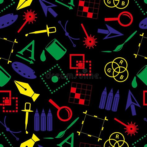 Computer Graphics Symbols Dark Color Seamless Pattern Stock Vector