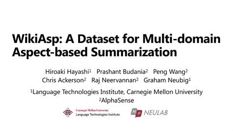 Wikiasp A Dataset For Multi Domain Aspect Based Summarization Ppt