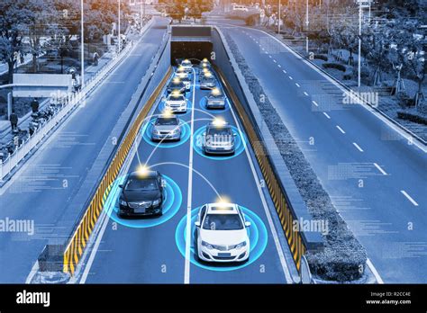 Smart Car Hud Autonomous Self Driving Mode Vehicle On Metro City Road Iot Concept With