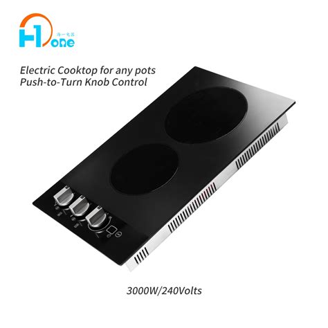 12 Inch 2 Burner Electric Knobs Cooktop With Ceramic Glass Surface And Push To Turn Knob Control