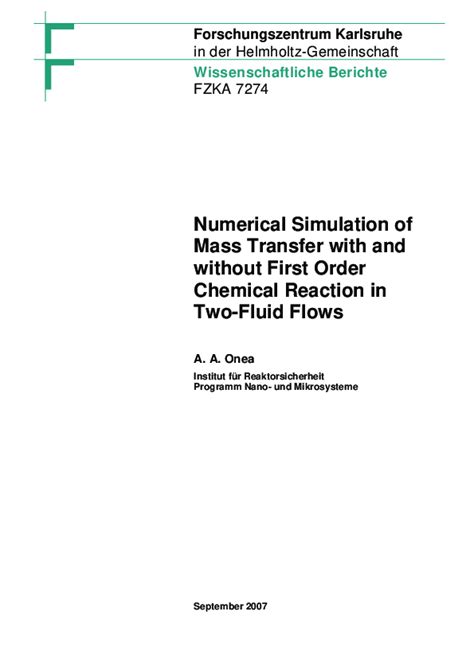 Pdf Numerical Simulation Of Mass Transfer With And Without First