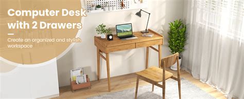 Amazon Com Giantex Computer Desk Bamboo Home Office Desk With Storage Drawers And Open