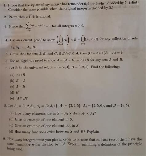 Solved Prove That The Square Of Any Integer Has Remainder Chegg