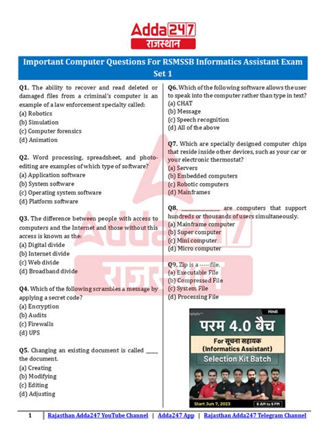 Important Computer Questions For Rsmssb Informatics Assistant Exam Set