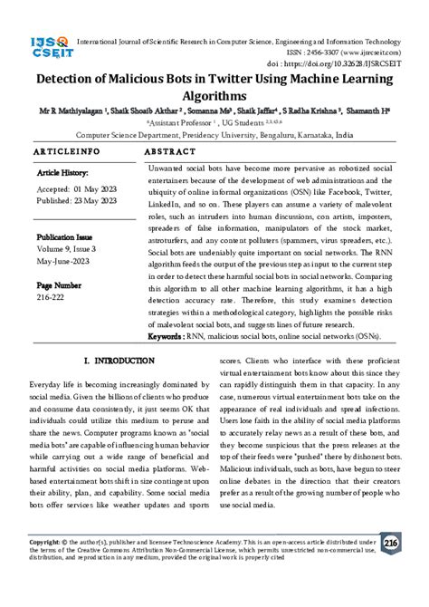 Pdf Detection Of Malicious Bots In Twitter Using Machine Learning