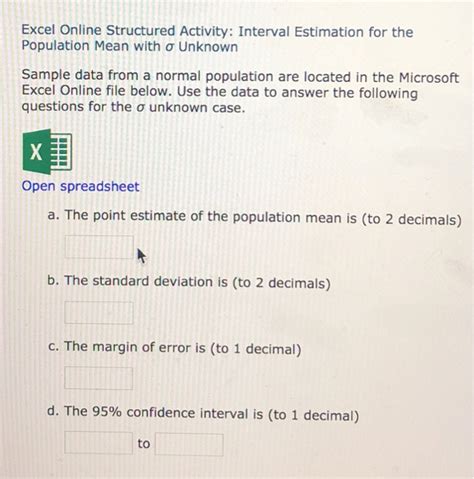 Solved Excel Online Structured Activity Interval Estimation