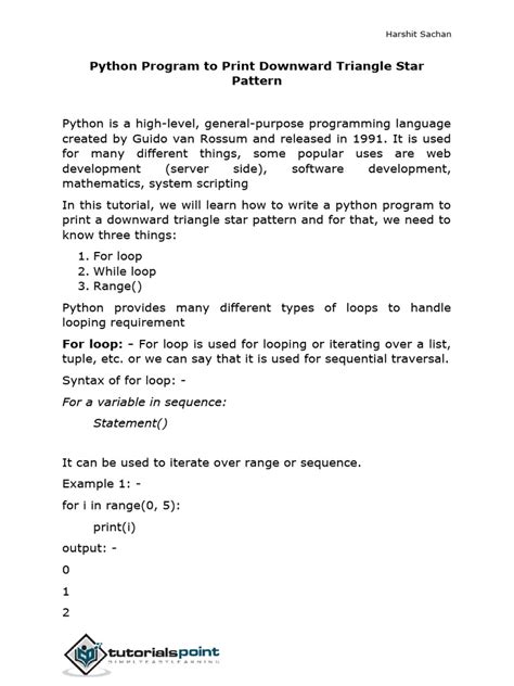 Python Program To Print Downward Triangle Star Pattern Pdf Python